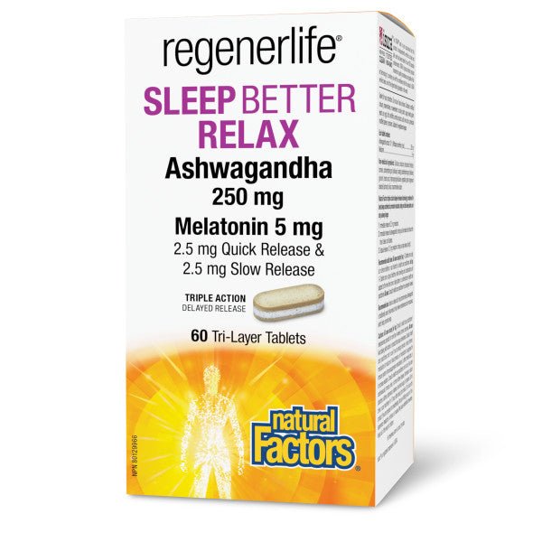 Natural Factors Sleep Better Relax Ashwagandha 60 Tri-Layer Tablets