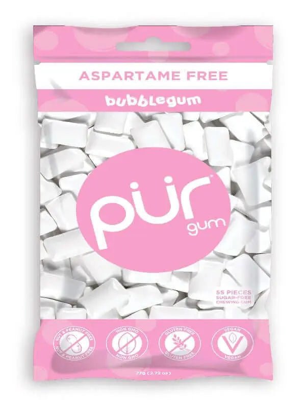 Pur Gum Sugar-Free BubbleGum Bag 77 Grams, 55 Pieces – Nutrition Plus